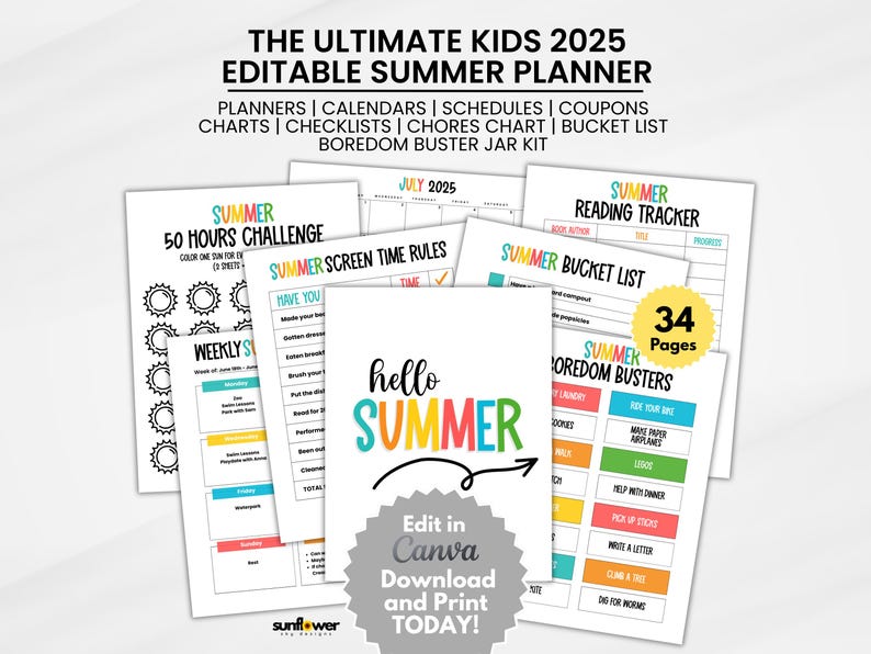 2025 Summer Planner for Kids and Families, Summer Break Planner, Chore ...