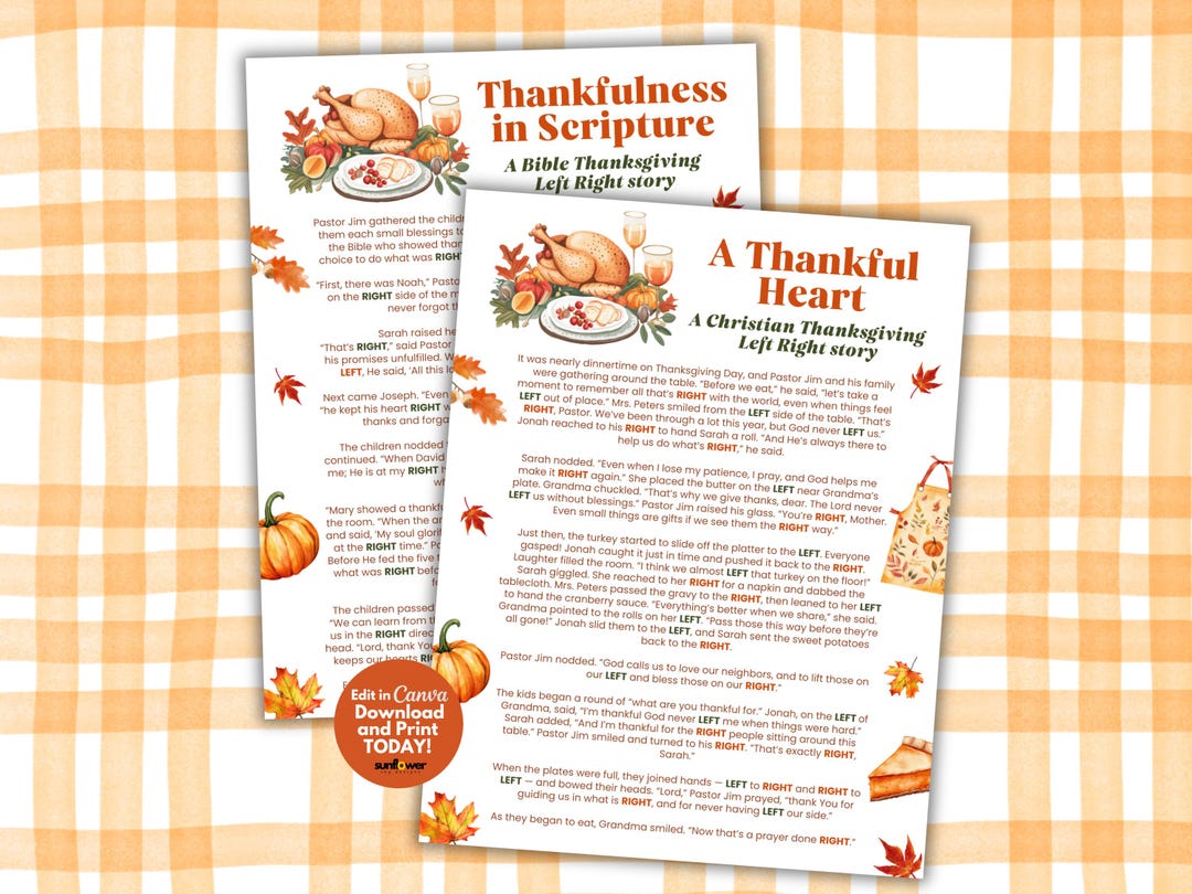 Bible Thanksgiving Left Right Story Game Bundle, Instant Download or ...