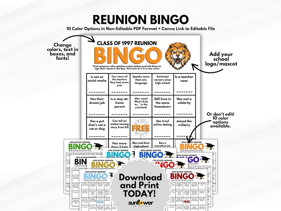 High School Reunion Bingo Game, Icebreaker, Printable & Editable Canva ...