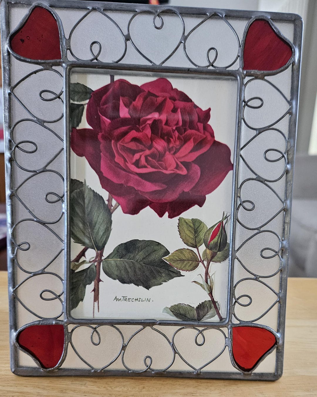 Vintage Rose Print: Hadley Red Roses, Stained Glass Heart Frame - Etsy