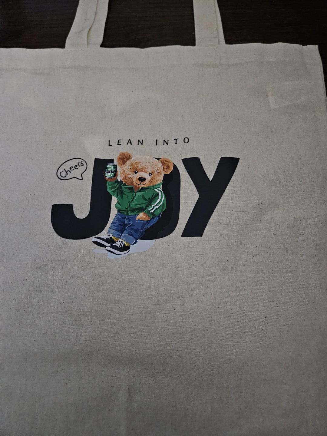 Polo Bear Cotton Tote Bag: Lean Into Joy, Cheers - Etsy