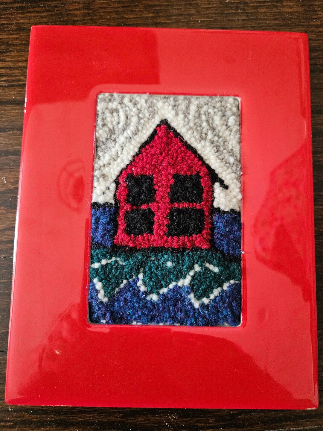 Handmade Hooked Shelf Sitter: Framed Red House - Etsy