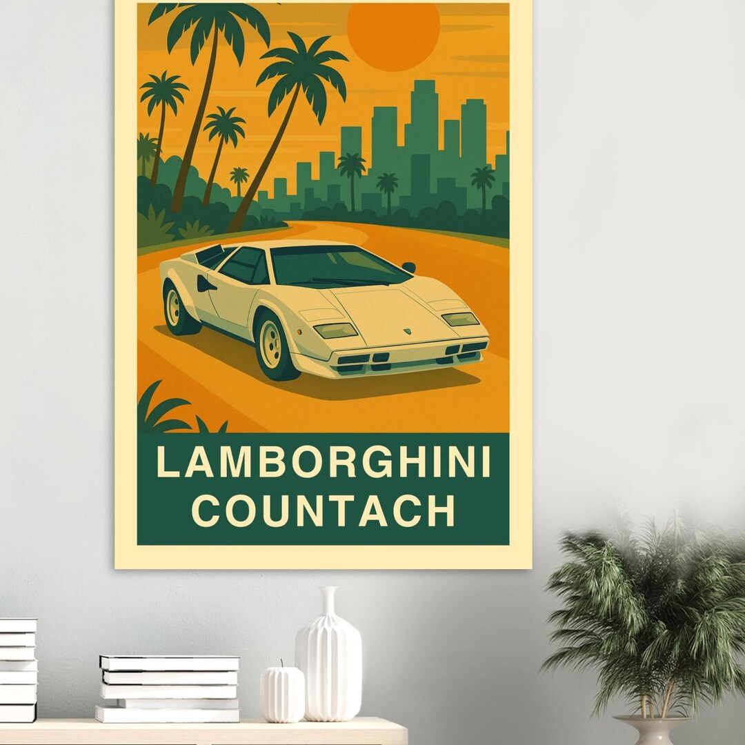 Lamborghini Countach Poster – Retro Wall Art With Palm Trees & Los ...