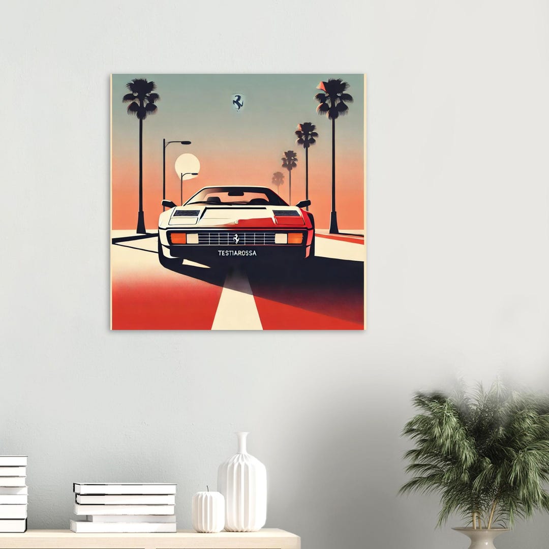 Ferrari Testarossa Retro Poster Sports Car Digital Print Coastal Road ...