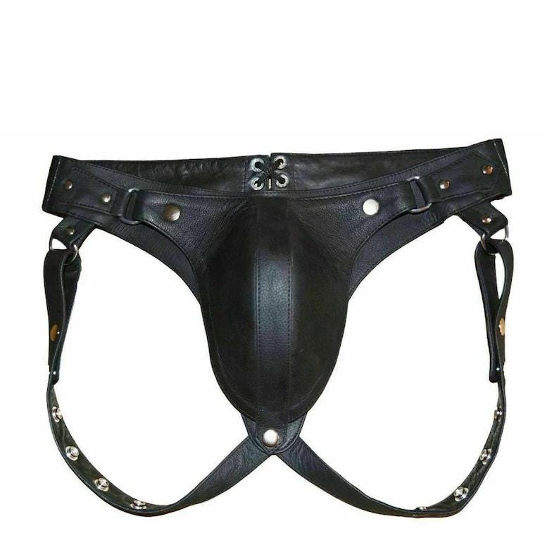 Men's Leather Cod Piece Thong Leather Jockstrap Fetish Underwear With ...