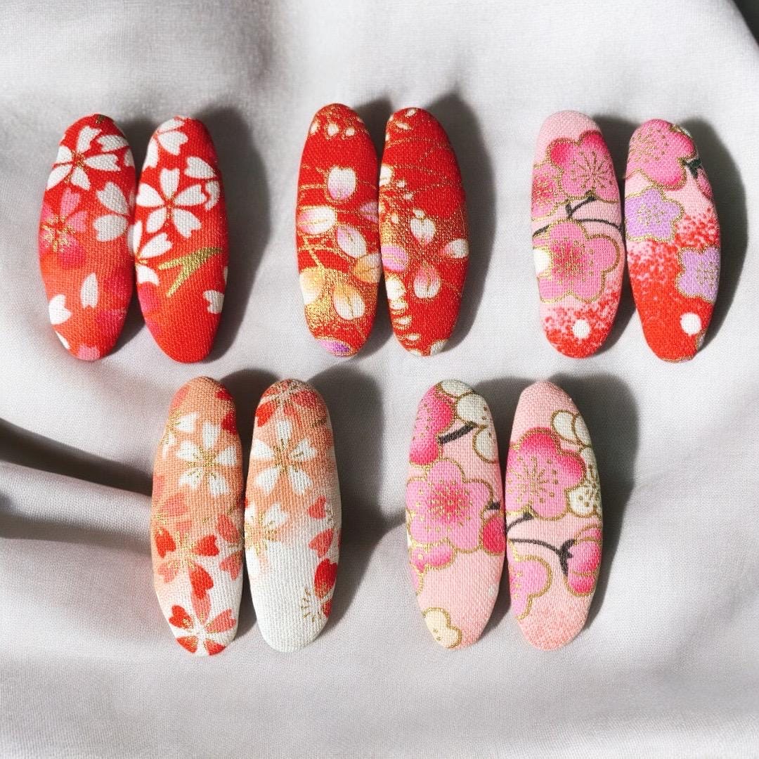 Japanese Snap Hair Clips Set of 2 | Kimono Fabric Hair Accessories ...