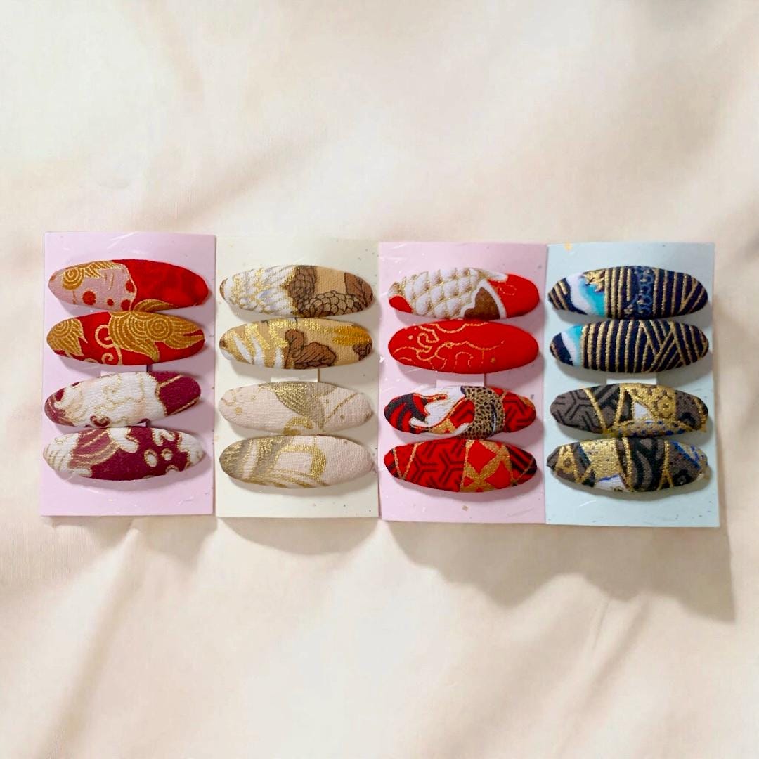 Japanese Snap Hair Clips Set of 2 | Kimono Fabric Hair Accessories ...