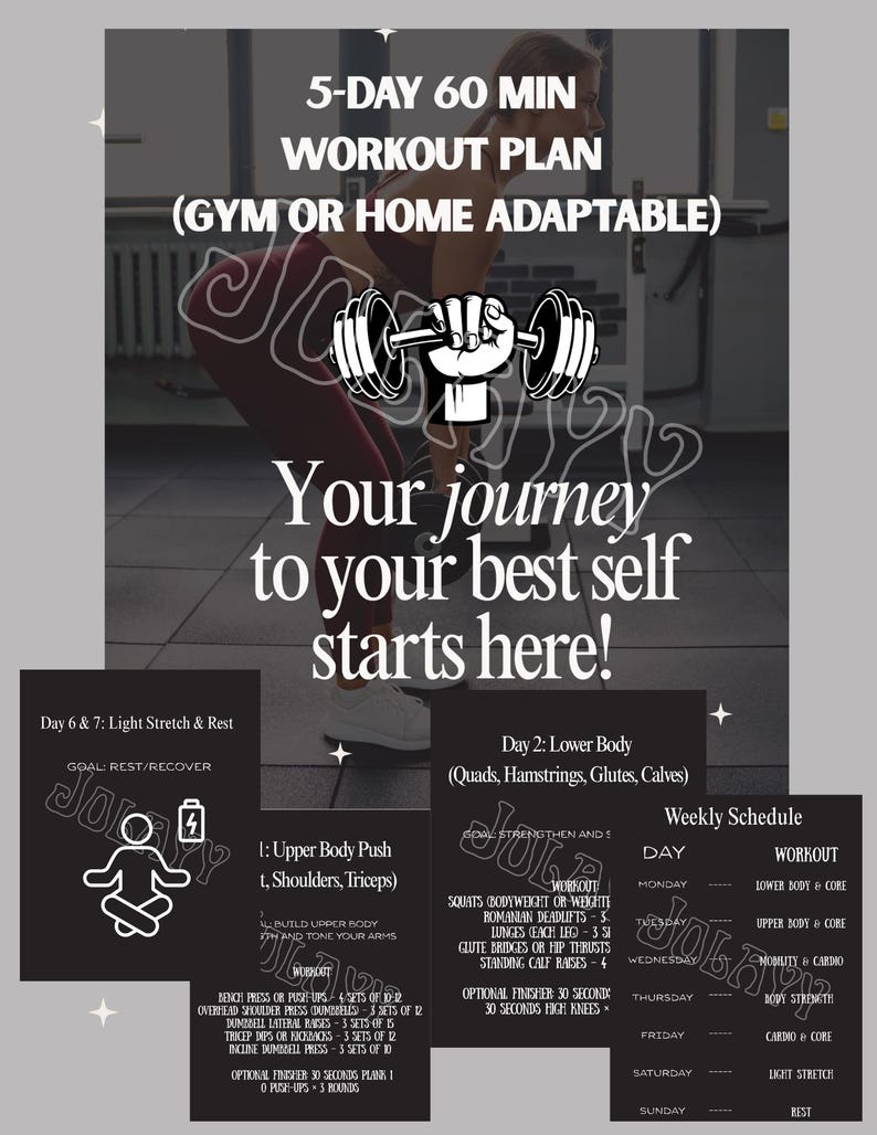 5-day 60-minute Workout Plan | Printable Fitness Routine for Home & Gym ...