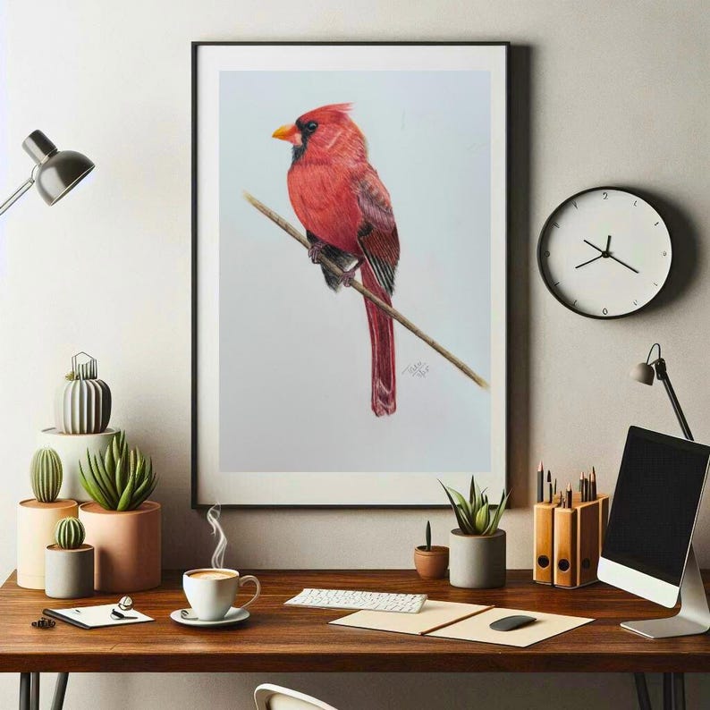 Northern Cardinal Art - Realistic Color Pencil Bird Drawing - Red ...