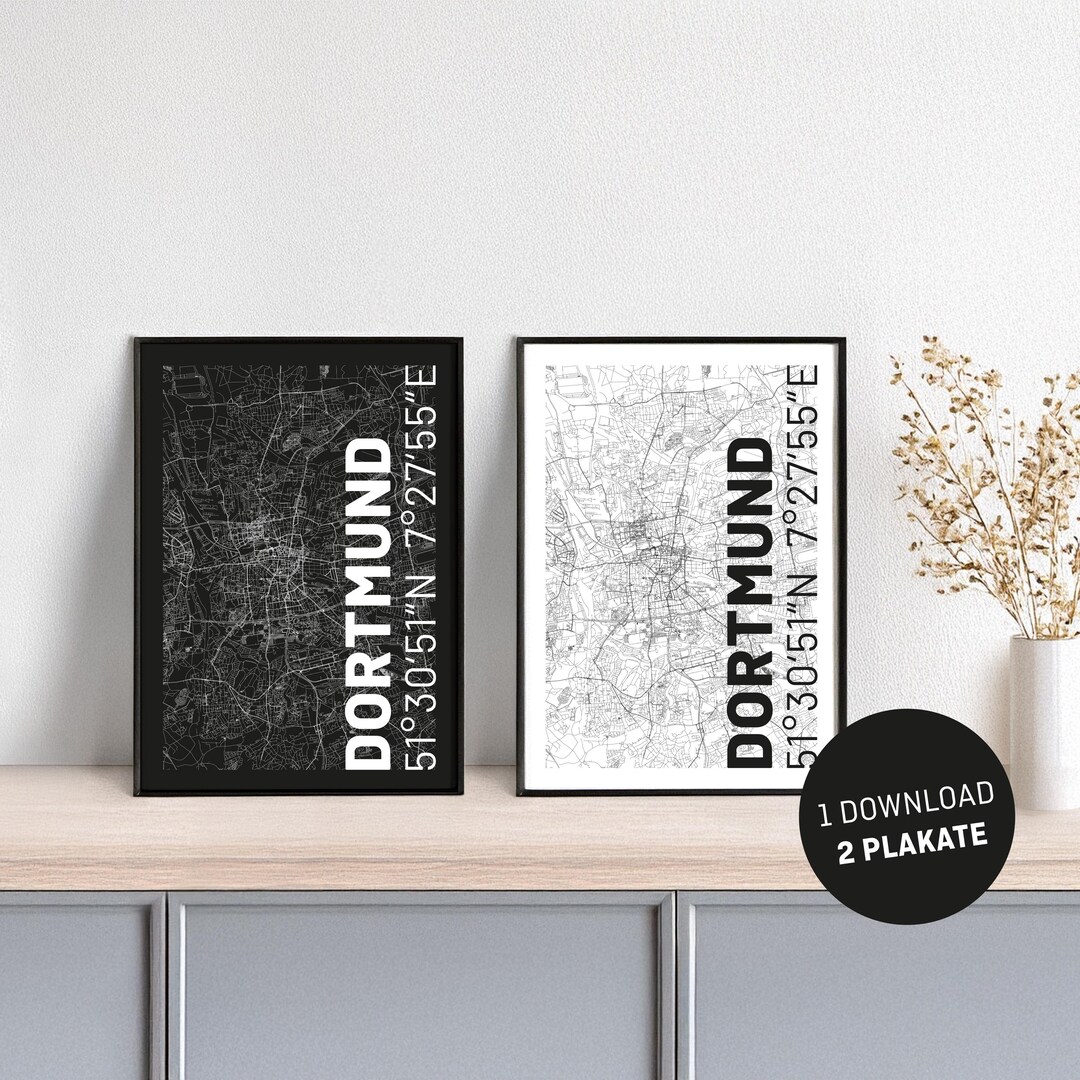 Poster City Map // Dortmund // Black and White // 1 Download – 2 ...