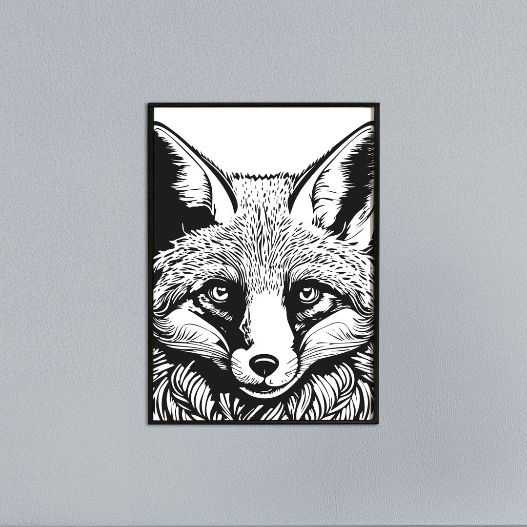 Animal Poster Fox // Black and White // Wall Art // Illustration ...