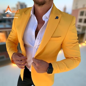 Men’s Yellow Jacket Black Pant Custom Suit:wedding Groomsmen Formal ...