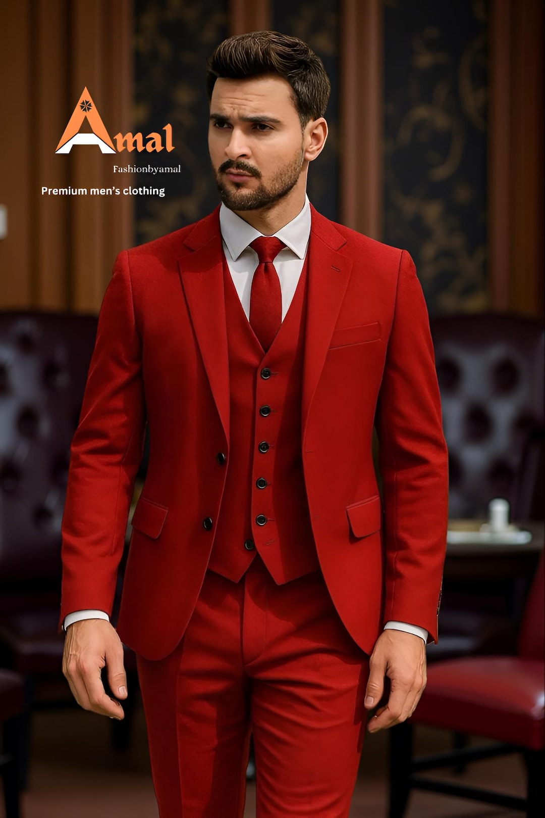 Men’s Red 3 Piece Suit:wedding Groomsmen Formal Wear Set - Etsy Canada