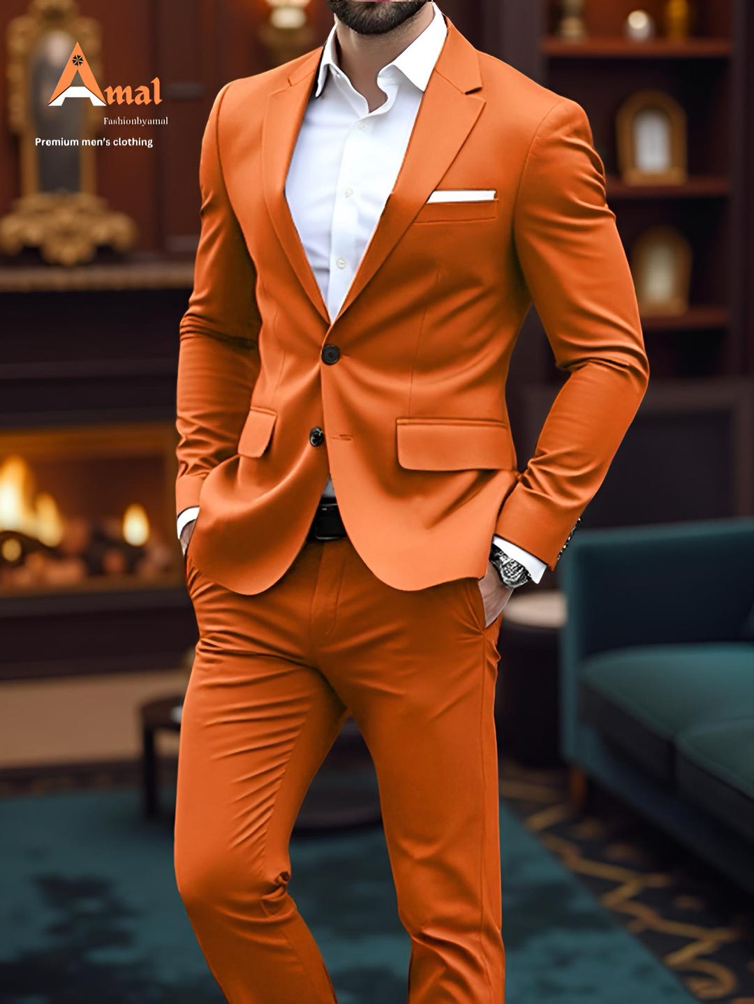 Men's Rust Orange Two-piece Suit: Bespoke Wedding Attire Anniversary ...