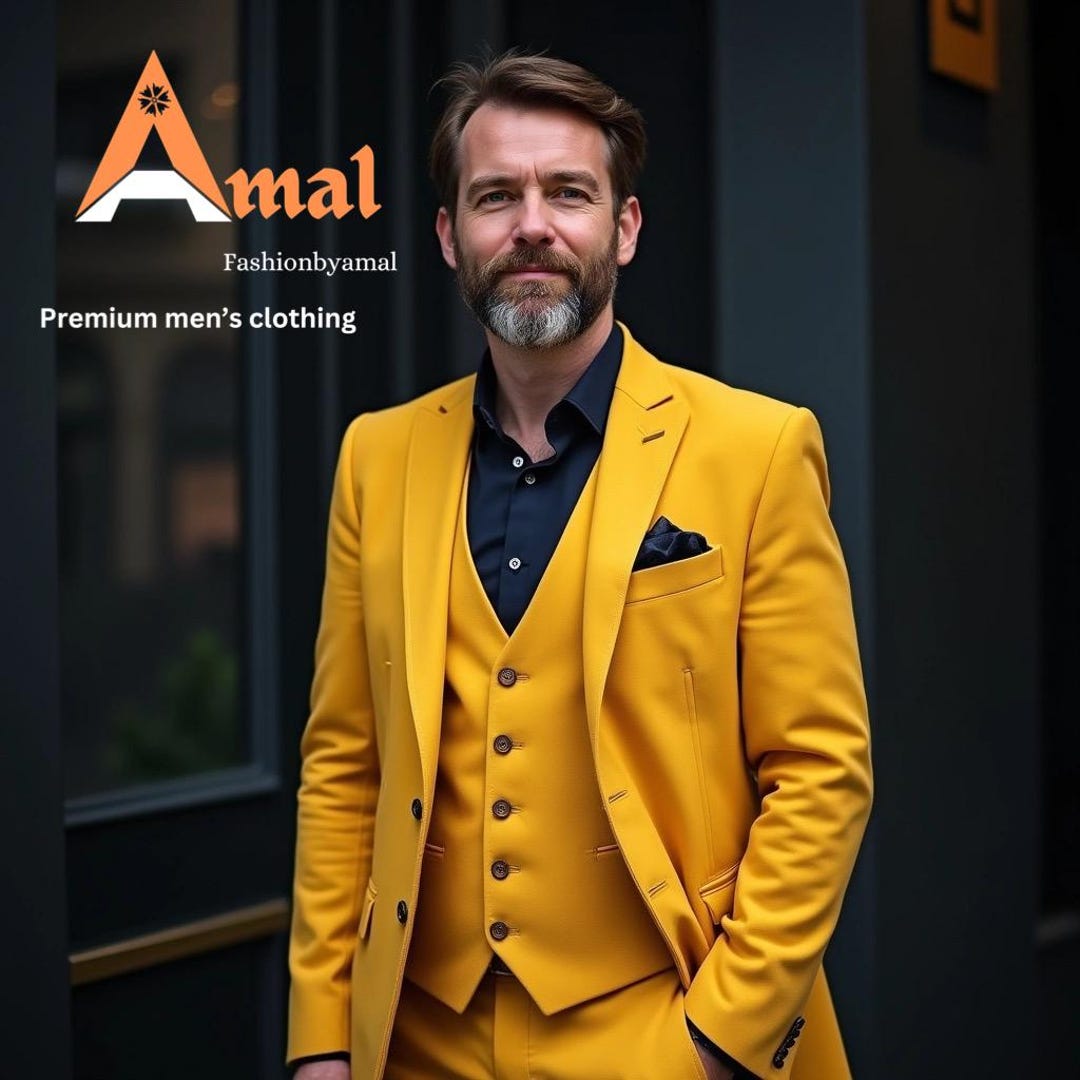 FASHIONBYAMAL ,man Yellow Lemon 3 Piece Suit, for Men, Party Wear ...