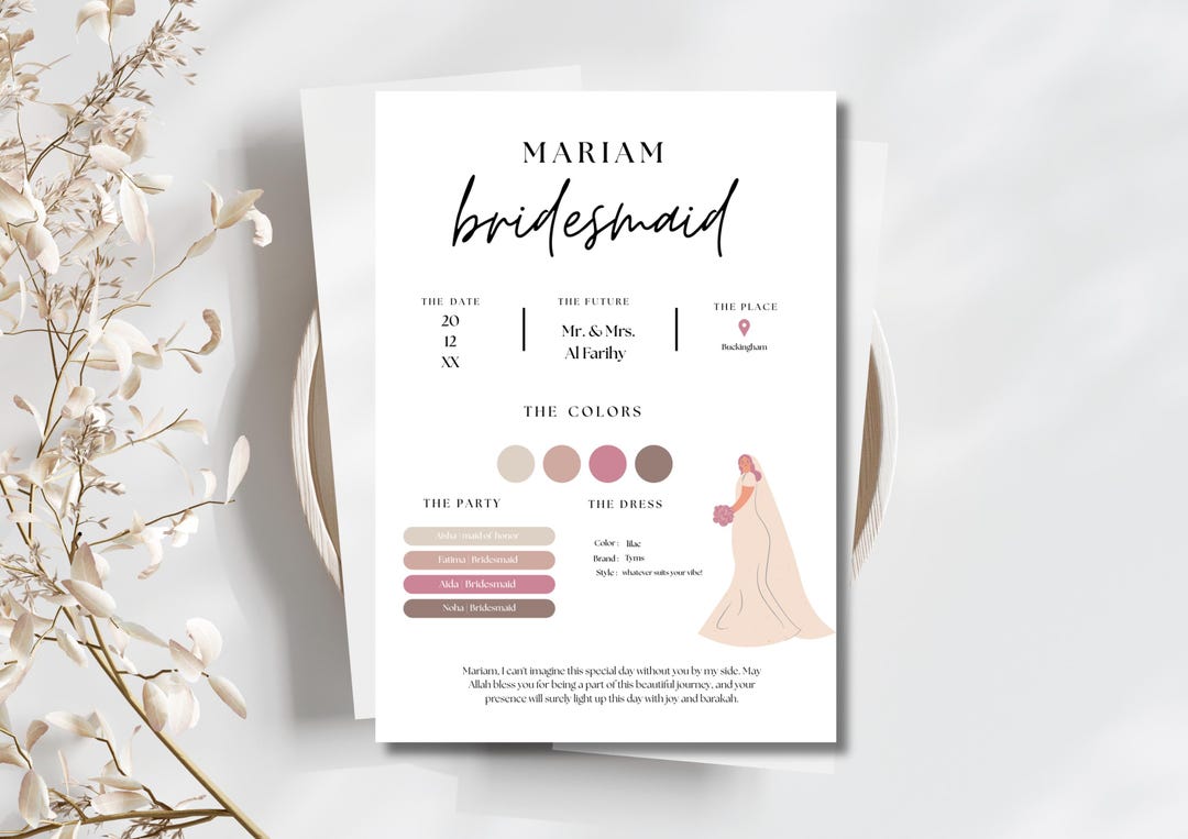 Editable Bridesmaid Proposal Invitation | Printable Wedding Party Info ...