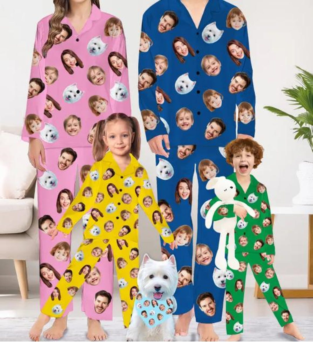 Custom Photo Face Pajama Set, Custom Women Men Kid Pajama Set With Face ...