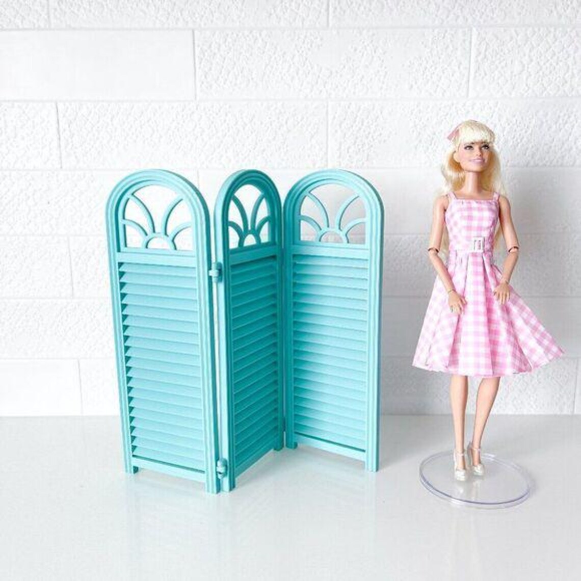 Miniature 3-panel Cyan Privacy Screen Doll 1:6 Scale Furniture 12 ...