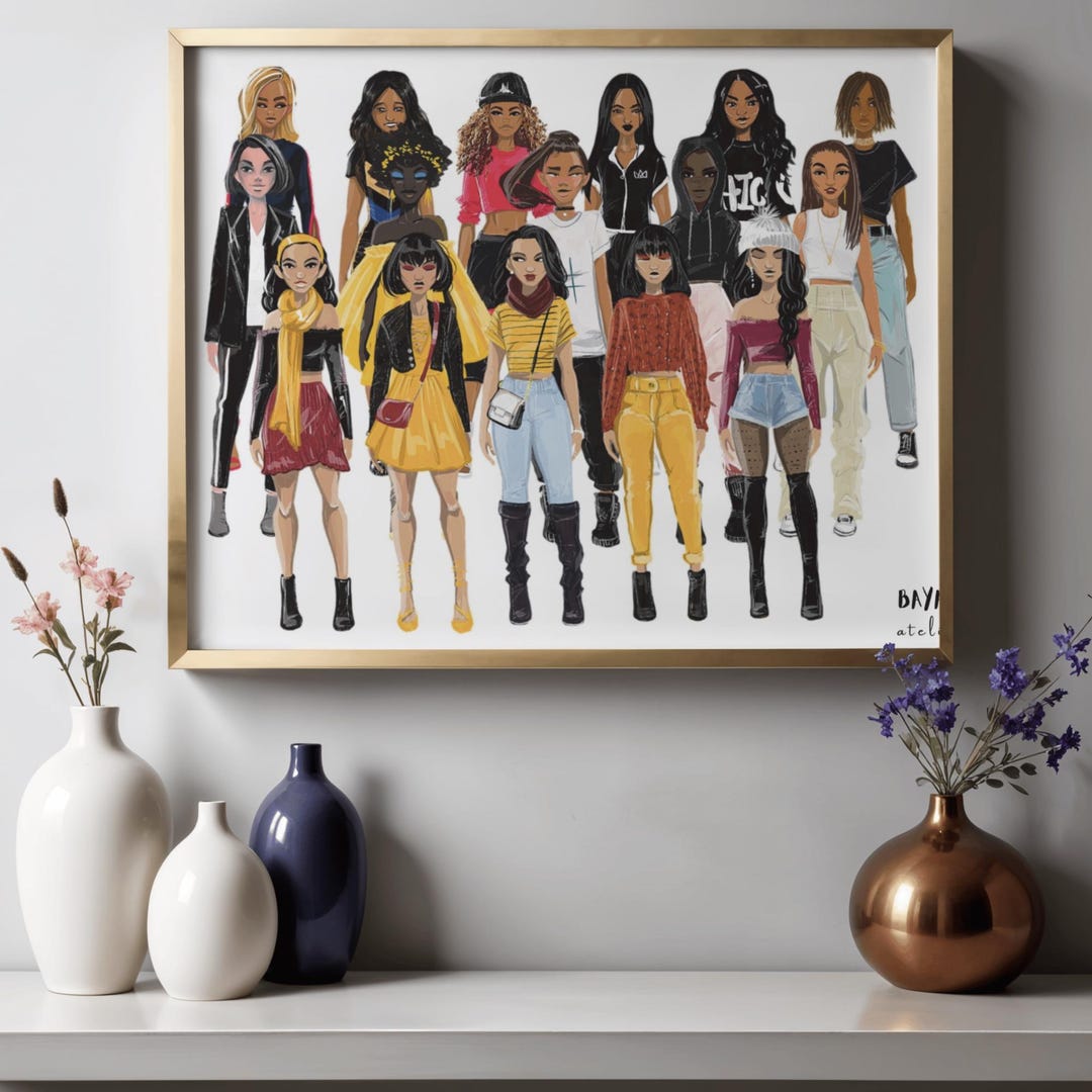 Fashion Girls Illustration Print - Digital Download, Printable Wall Art ...