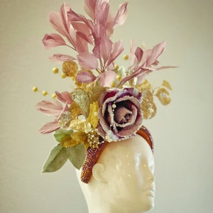 Kentucky Derby Hat Fascinator, Plum Purple Sparkling Rose Fancy Feather ...