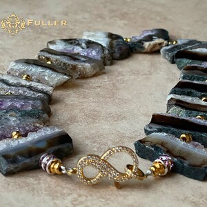 Aimee Fuller Amethyst Geode Crystal Slice Statement Necklace 24K Gold ...