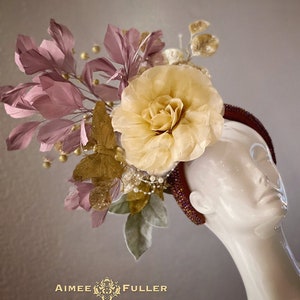 Kentucky Derby Fascinator, Pink Dark Violet Floral Hat, Gold Butterfly ...