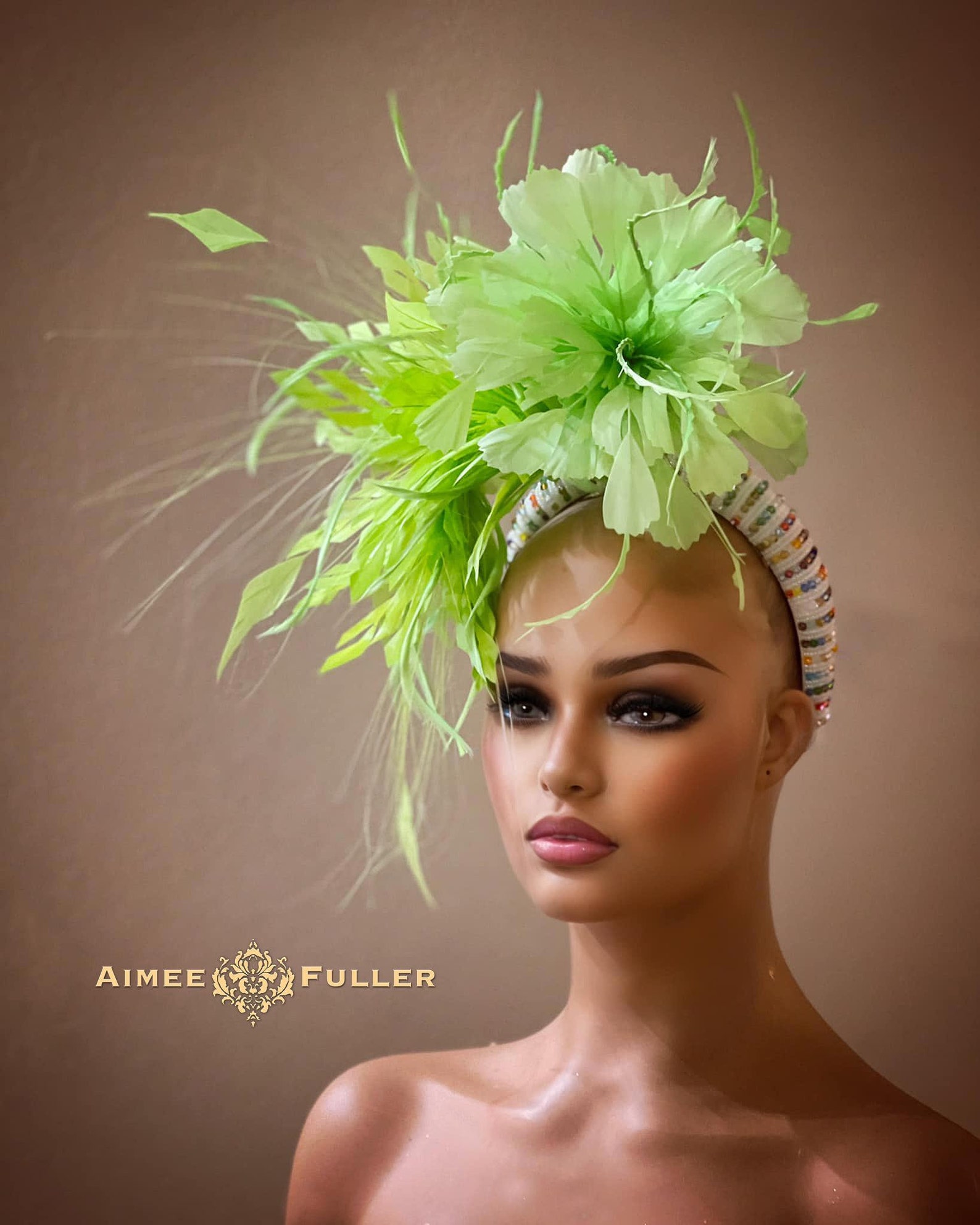 Kentucky Derby Hat Fascinator, Apple Green Fancy Feather Hat, Neon Lime ...
