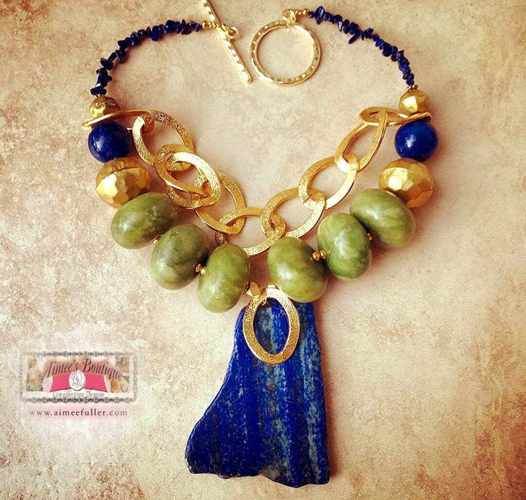 Aimee Fuller Blue Lapis Lazuli Statement Necklace, Chunky Jewelry ...