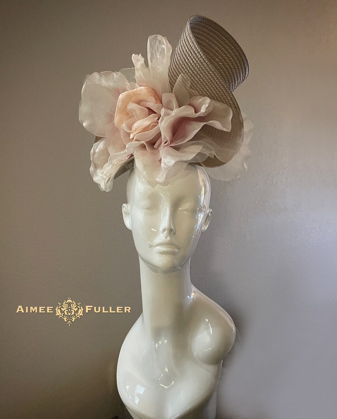 High Tea Cocktail Hat, Beige Tan Fascinator, Blush Pink Rose, Kentucky ...