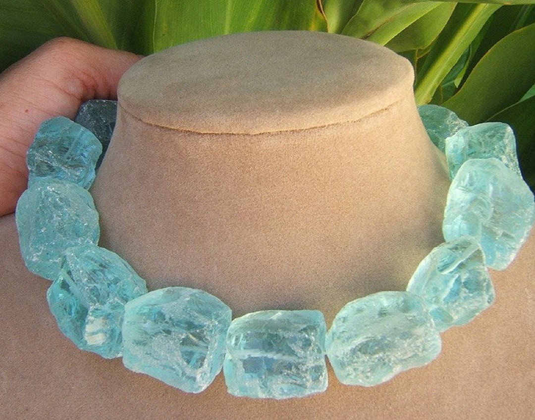 Rough Aqua Nugget Beads Chunky Statement Necklace by Aimee Fuller ...