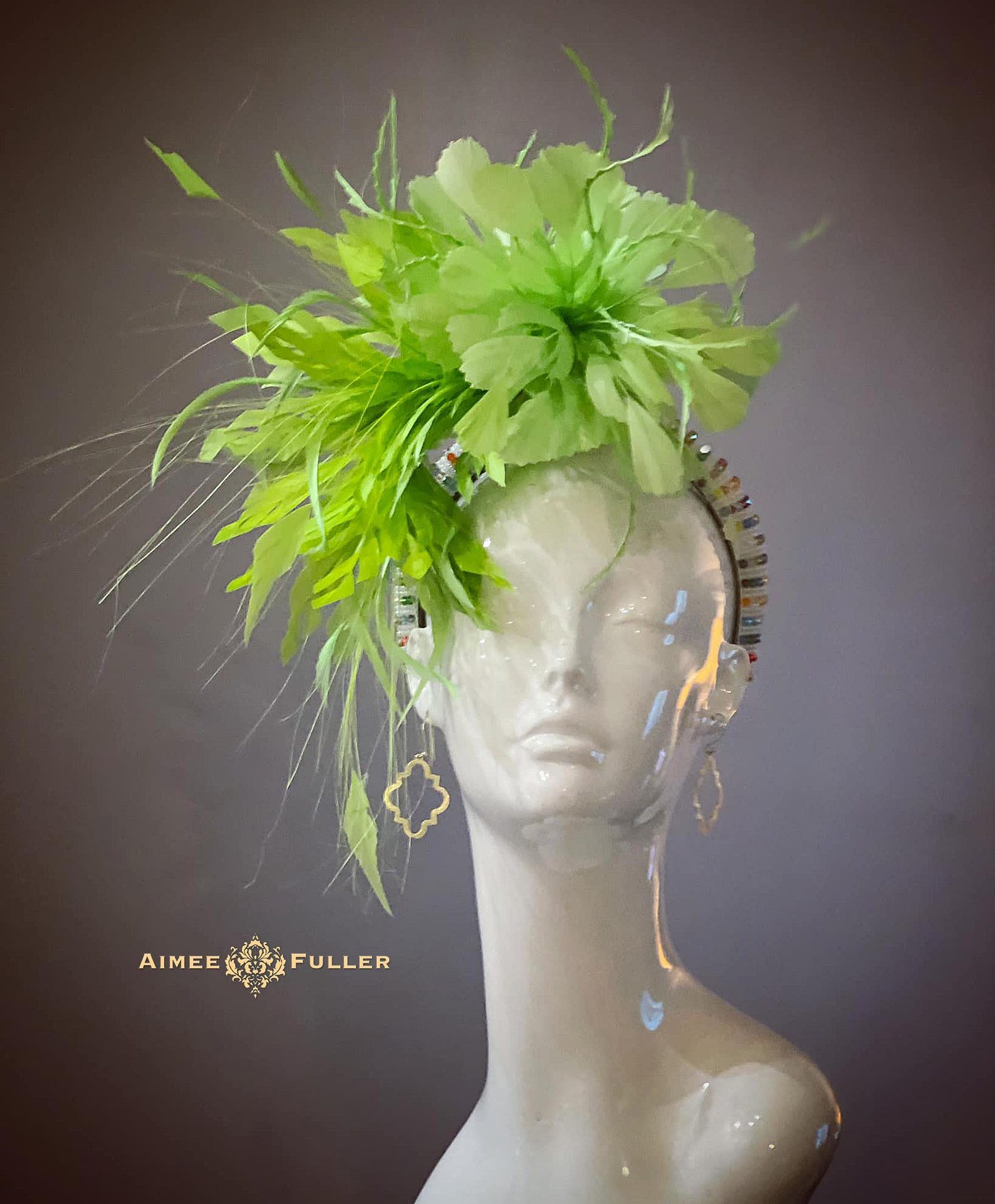 Kentucky Derby Hat Fascinator, Apple Green Fancy Feather Hat, Neon Lime ...