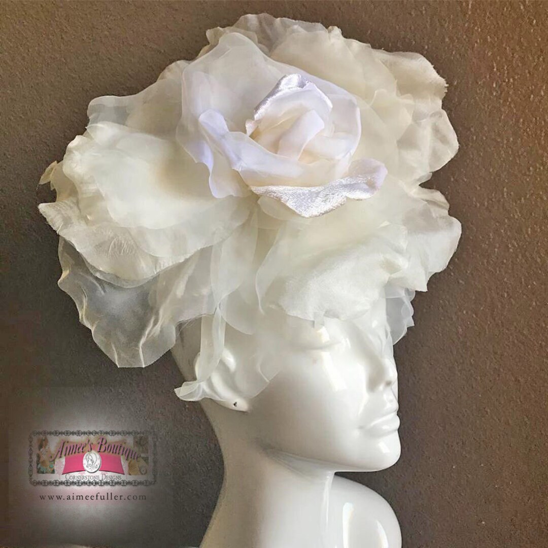 Kentucky Derby Fascinator, off White Rose Silk Velvet Hat, Del Mar Hat ...