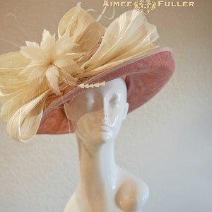 High Tea Orange Large Brim Hat Giant Pink Flower Bridal Easter - Etsy