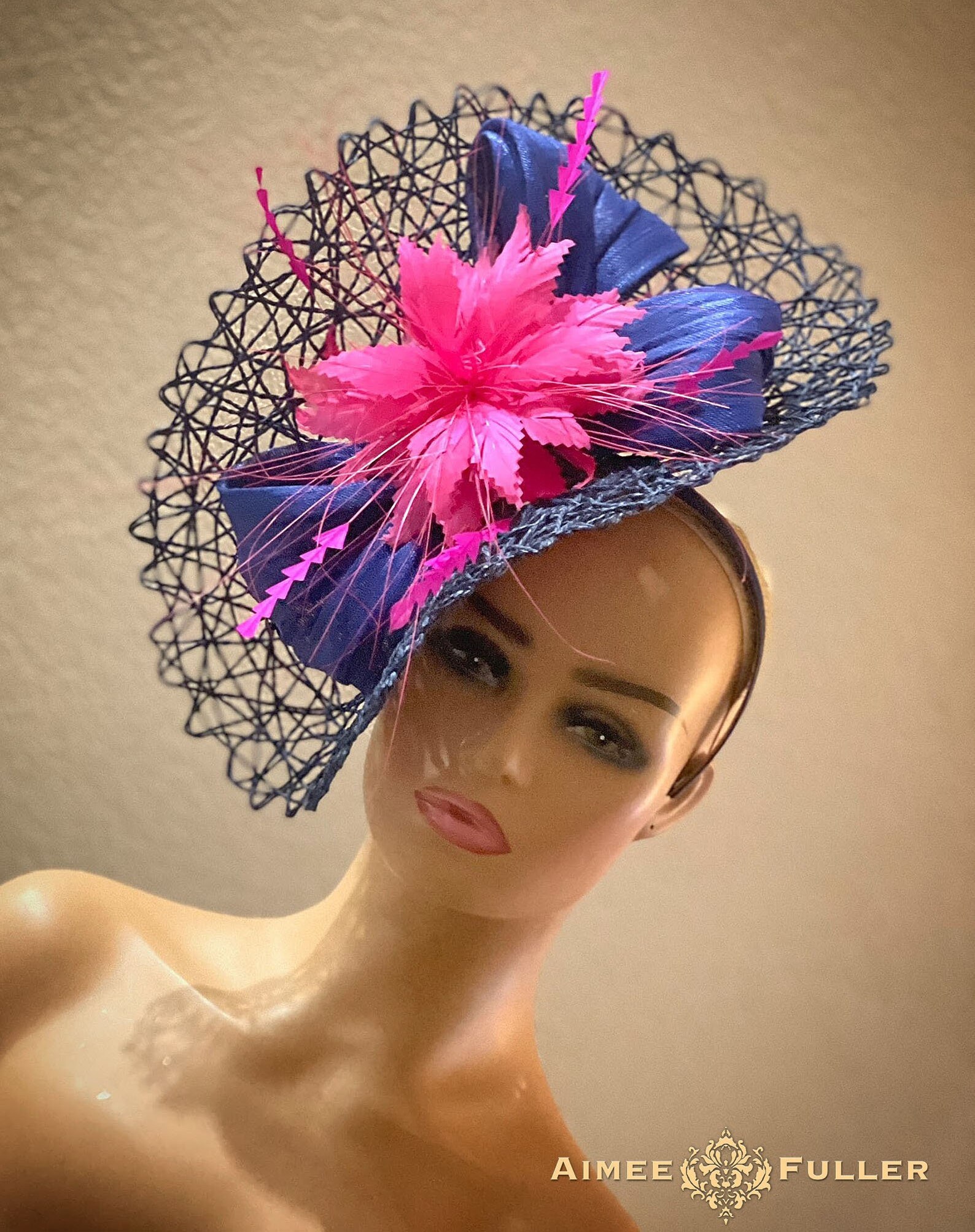 Aimee Fuller Kentucky Derby Hat, Hot Pink, Blue Hat, Derby Fascinator ...