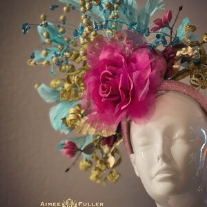 Kentucky Derby Fascinator, Pink Dark Violet Floral Hat, Gold Butterfly ...