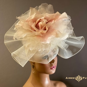 High Tea Cocktail Hat, Ivory off White Cream Fascinator, Soft Pink ...