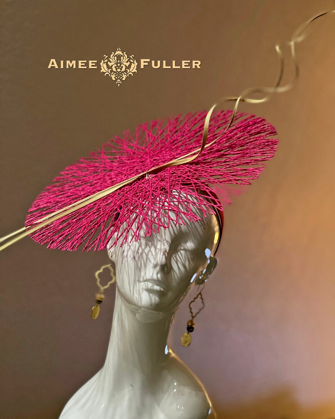 Aimee Fuller Kentucky Derby Shocking Hot Berry Pink Tan Plume ...