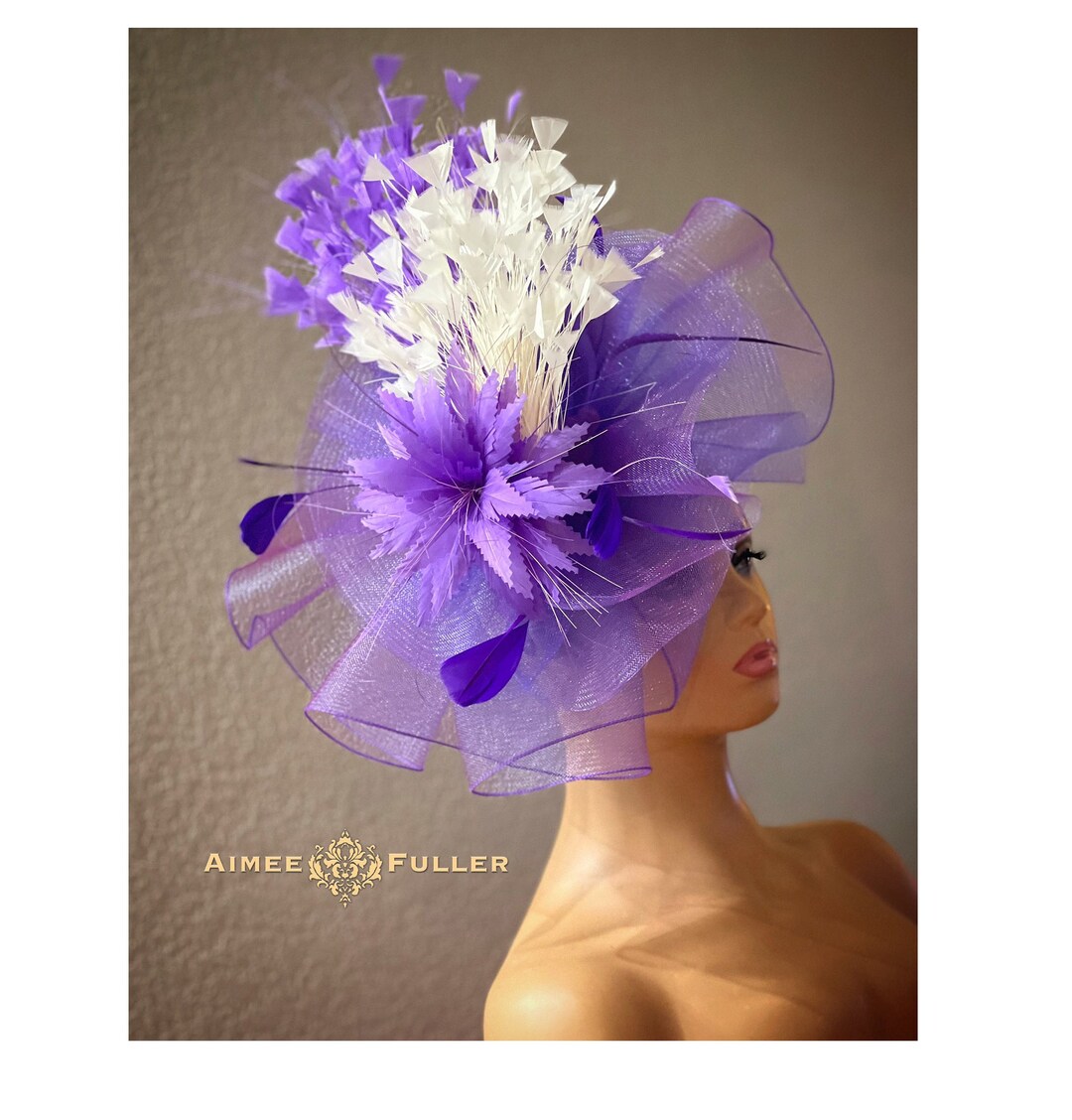 Kentucky Derby Hat Fascinator, Purple and Cream Fascinator, Feather ...