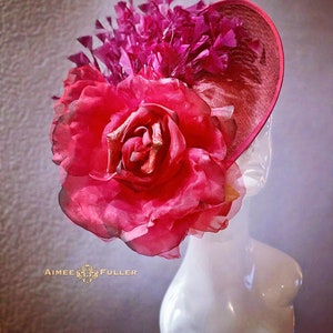 Kentucky Derby Fascinator, Red Silk Rose Floral Fascinator, Hot Pink ...