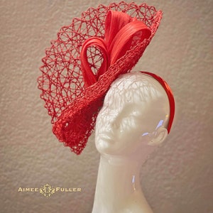 Kentucky Derby Hat, Red Hat, Big Derby Fascinator, Red Silk Ribbon ...