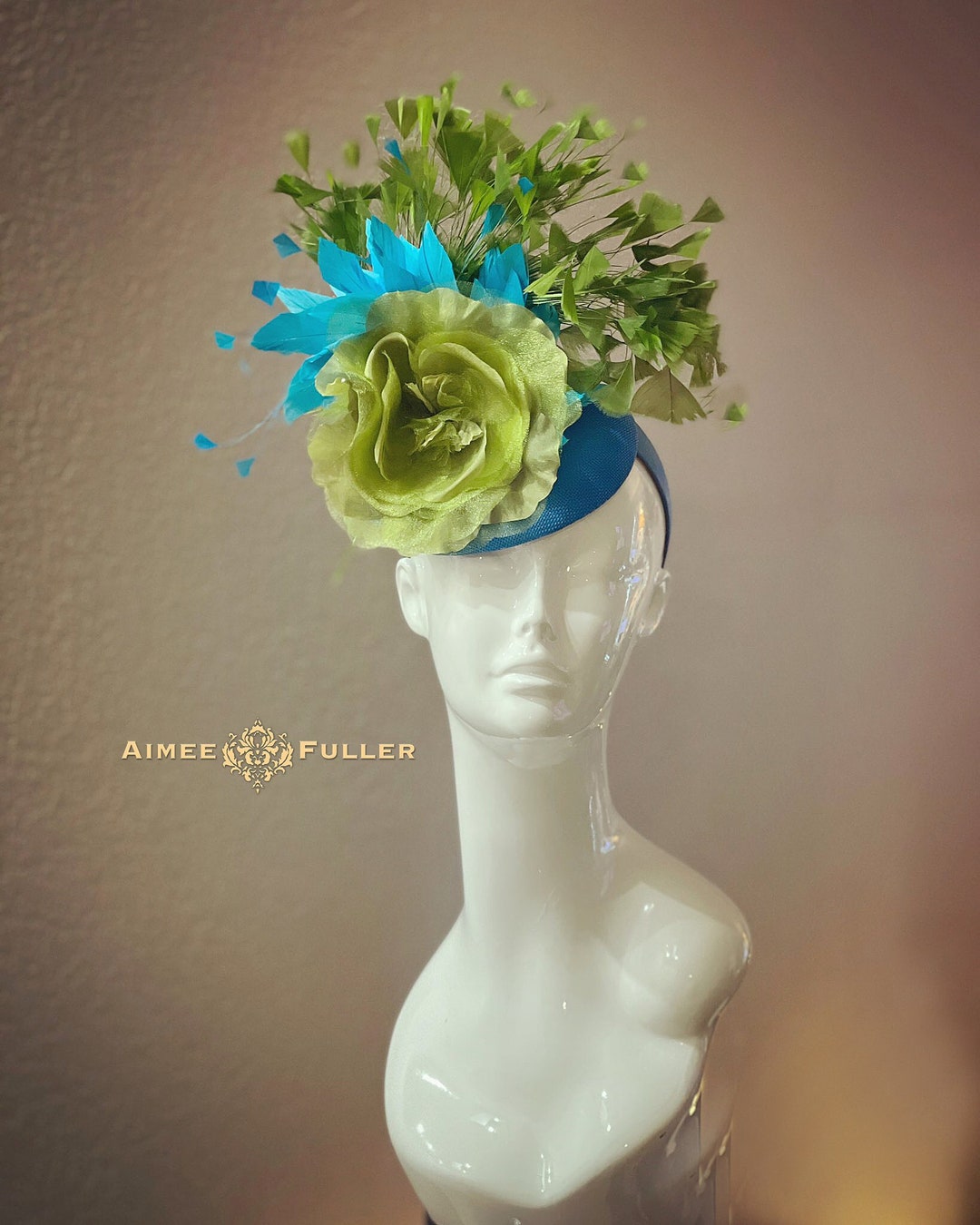 Olive Green Rose Fascinator, Kentucky Derby Hat, Blue & Green Cocktail ...