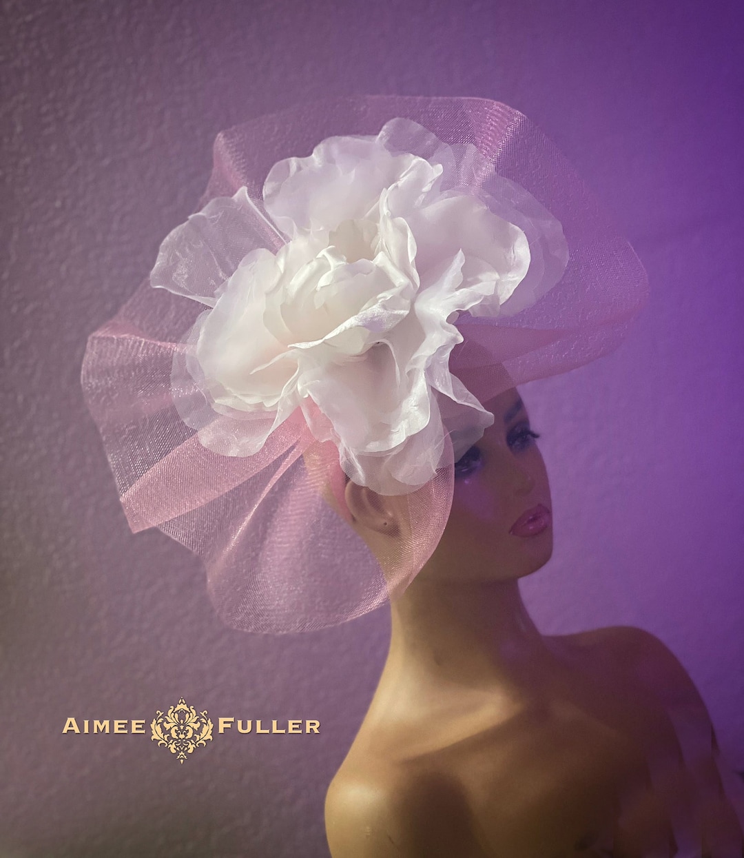 High Tea Cocktail Hat, White Fascinator, Soft Pink Kentucky Derby Hat ...