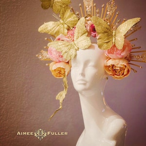 Kentucky Derby Fascinator, Large Gold Butterfly Fascinator, Pink Gold ...