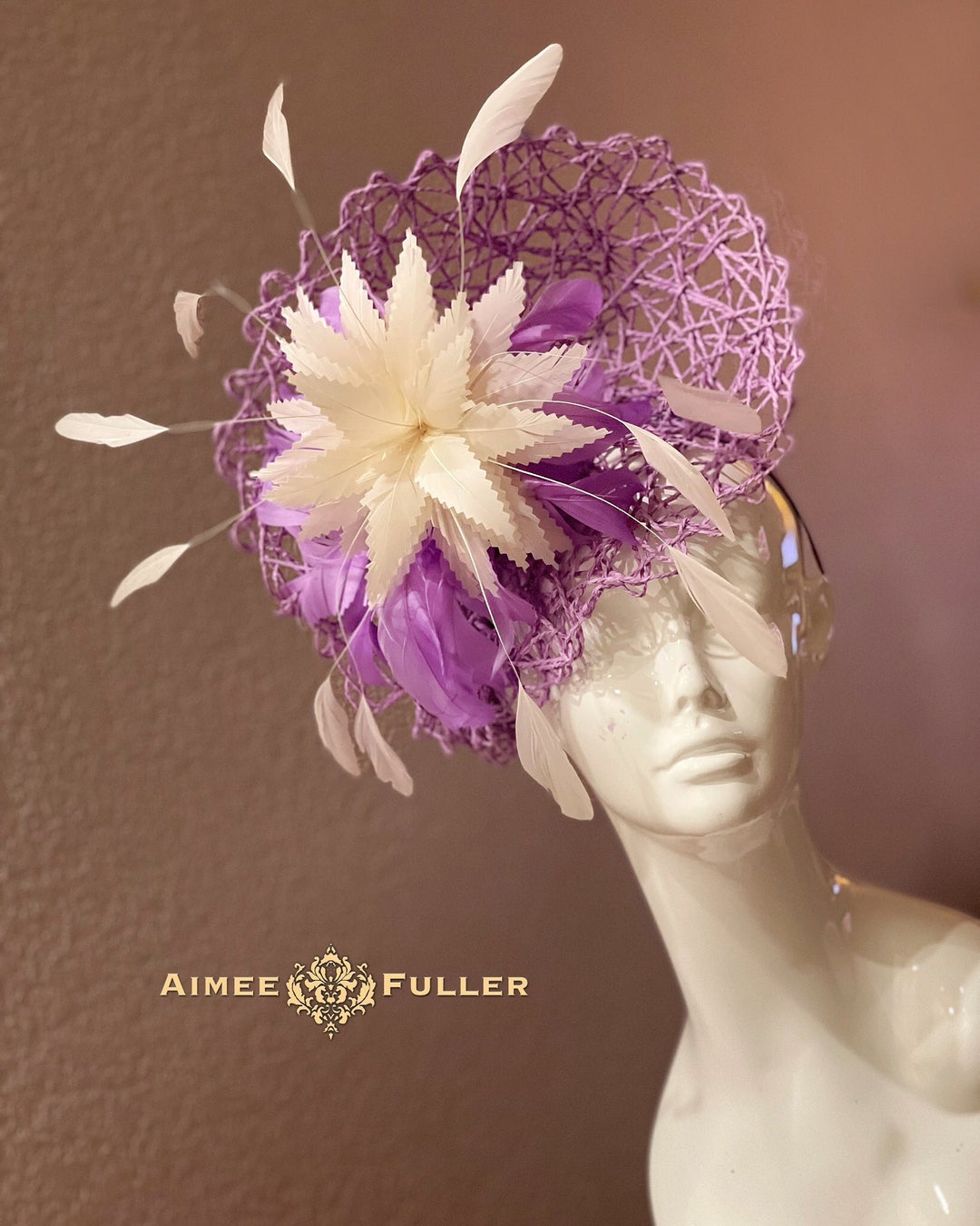 Kentucky Derby Hat Fascinator, Royal Ascot Hat, Cream Lavender Purple ...