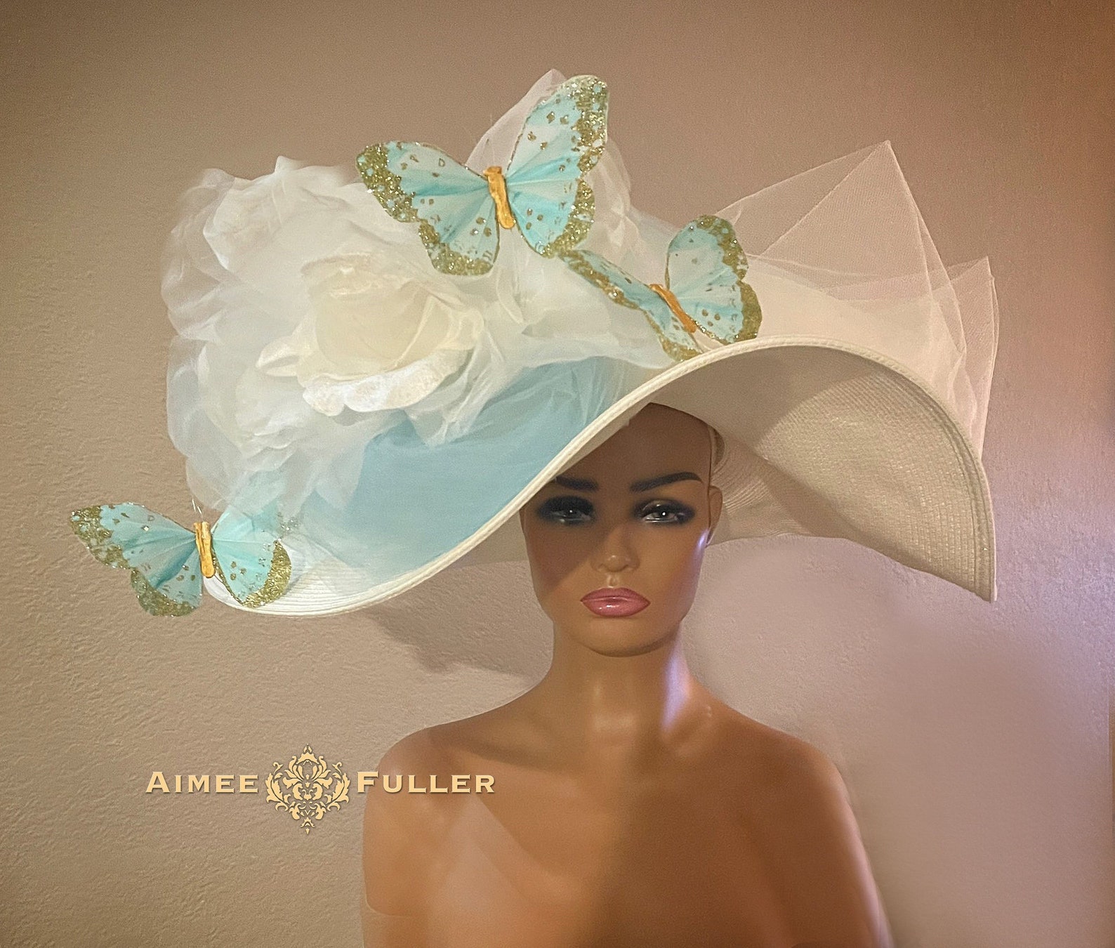 High Tea Ivory White Cream Baby Blue Derby Hat, Kentucky Derby Hats for ...