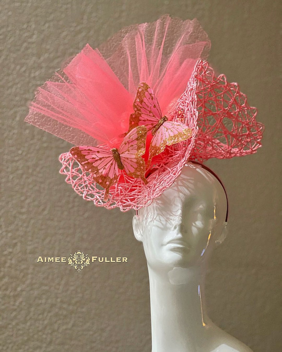 Kentucky Derby Hat Fascinator, Royal Ascot Hat, Big Butterfly Pink Gold ...
