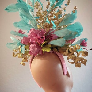 Kentucky Derby Fascinator, Pink Dark Violet Floral Hat, Gold Butterfly ...