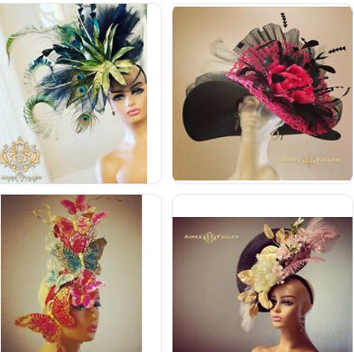 Aimee Fuller Kentucky Derby Hat, Blue Fascinator, Huge Peacock Feathers ...