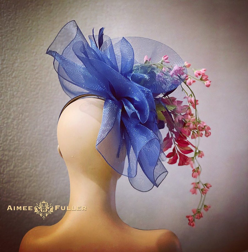 Floral Kentucky Derby Hat, Navy Blue and Pink Royal Ascot Fascinator ...