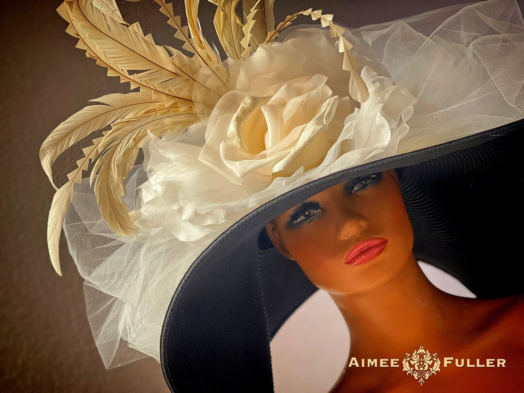 Black Kentucky Derby Hat, Cream Champagne Silk Rose Hat, Church Hat ...
